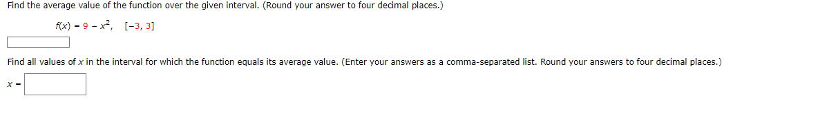 Solved Find the average value of the function over the given | Chegg.com