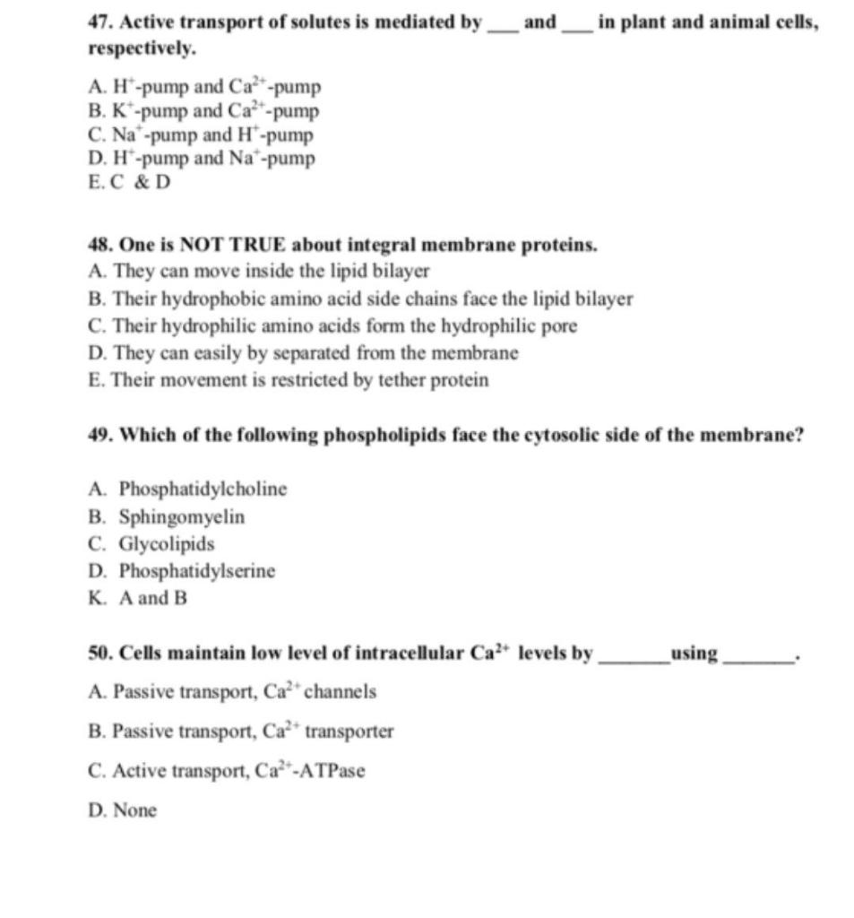 Solved and _in plant and animal cells, 47. Active transport | Chegg.com