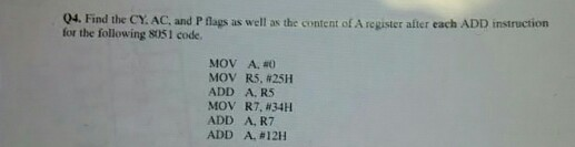 Solved 04. Find the CY. AC, and Pflags as well as the | Chegg.com