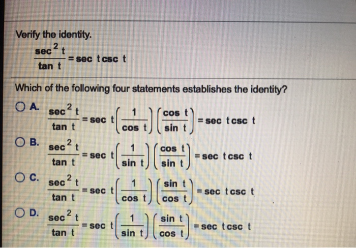 Solved Verify the identity. 2 sec t tan t Which of the | Chegg.com