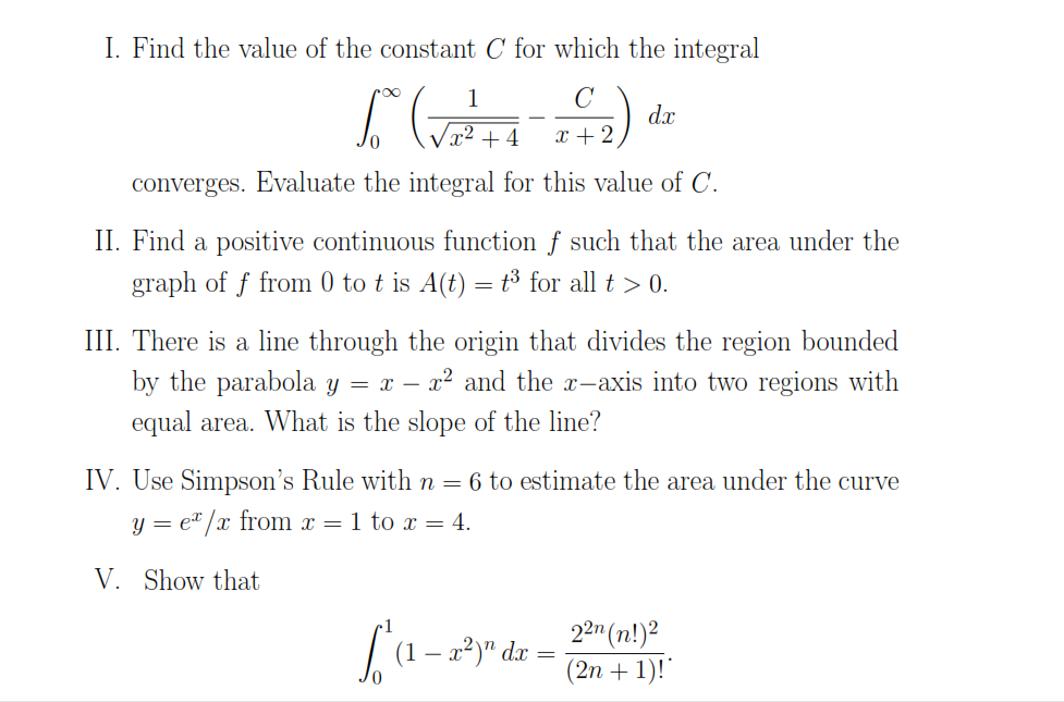 Solved I. Find the value of the constant C for which the | Chegg.com