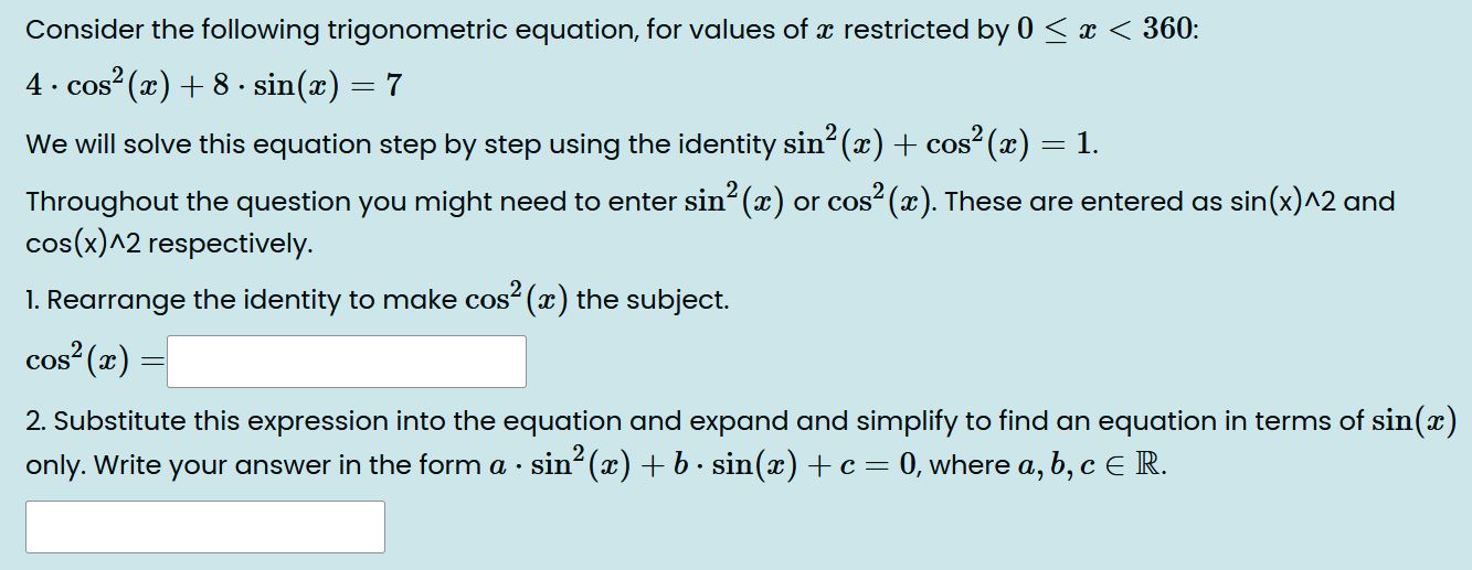 Solved Consider the following trigonometric equation, for | Chegg.com