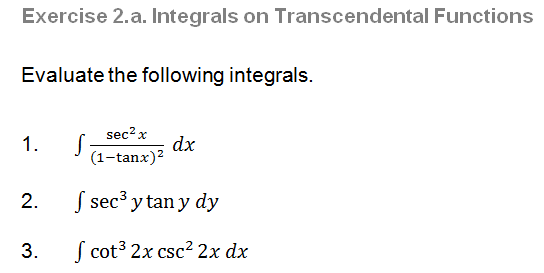 Solved Exercise 2.a. Integrals on Transcendental Functions | Chegg.com