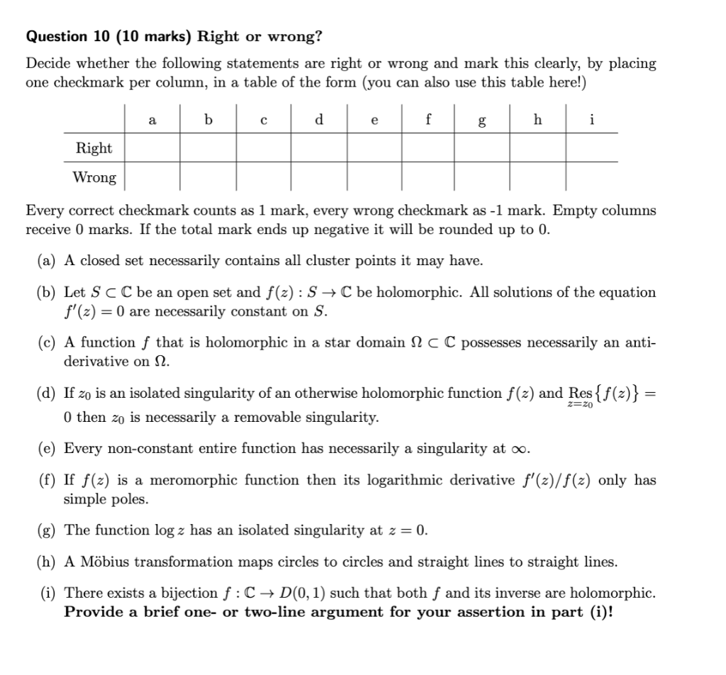 Solved Question 10 (10 marks) Right or wrong? Decide whether | Chegg.com