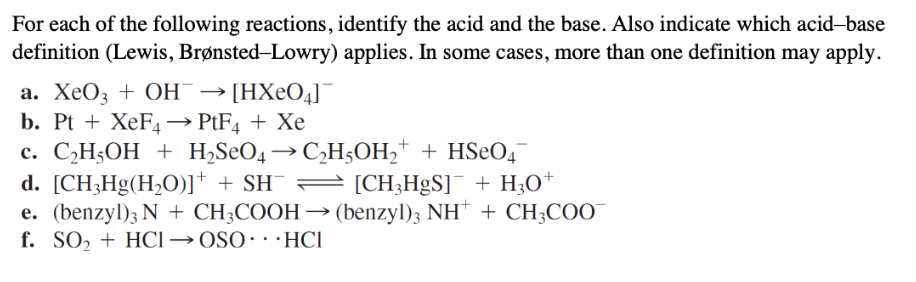 Solved For each of the following reactions, identify the | Chegg.com