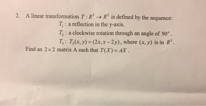 Solved 2, A linear transformation T : R2 → R2 is defined by | Chegg.com