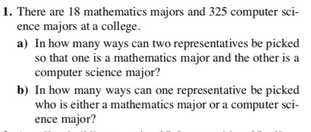 Solved 1. There are 18 mathematics majors and 325 computer | Chegg.com