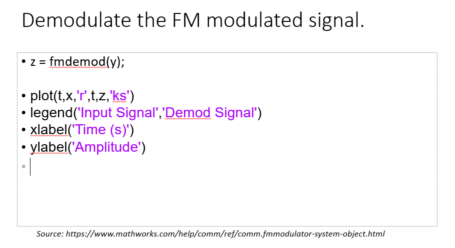 FM mod and demod using MATLAB commands. •Create FM | Chegg.com