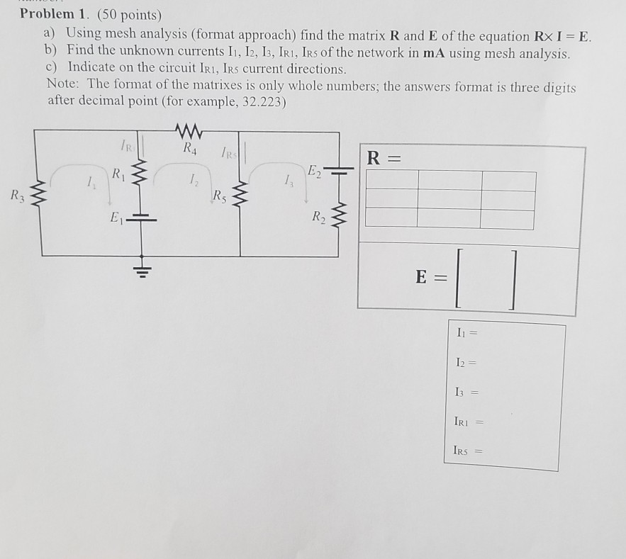 Solved Problem 1. (50 points) a) Using mesh analysis (format | Chegg.com