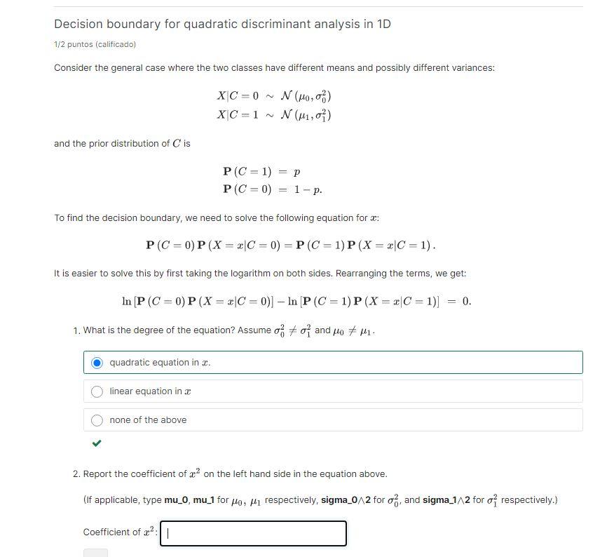 Solved Decision boundary for quadratic discriminant analysis | Chegg.com