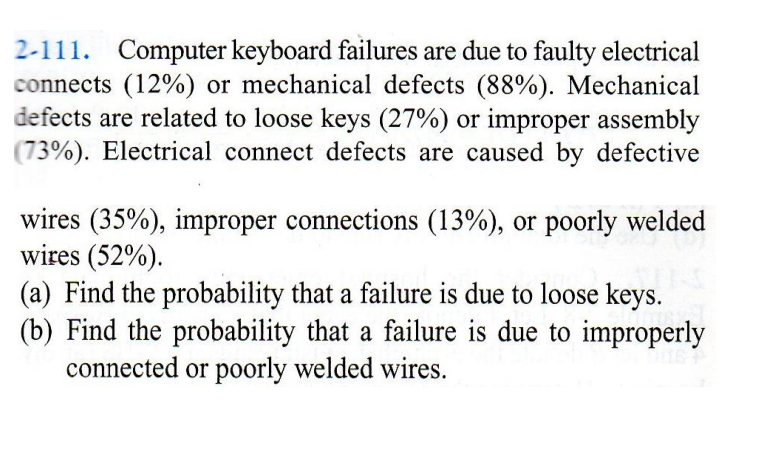Solved 2-111. Computer keyboard failures are due to faulty | Chegg.com