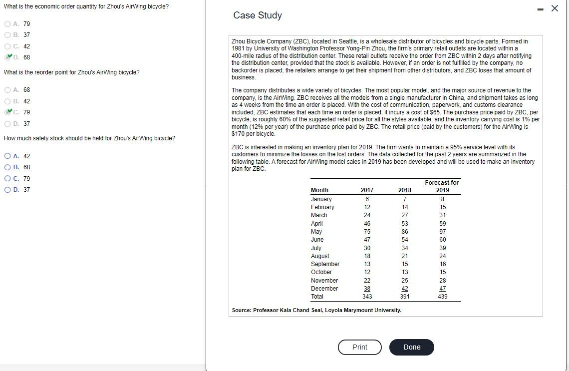 Solved What is the economic order quantity for Zhou's | Chegg.com