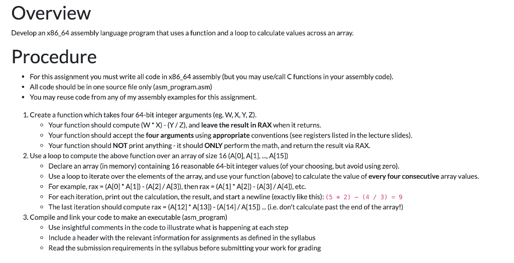 Overview Develop an x86_64 assembly language program | Chegg.com