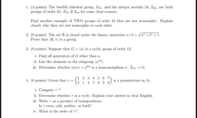 Solved 1. (4 points) The twelfth dihedral group, D12, and | Chegg.com