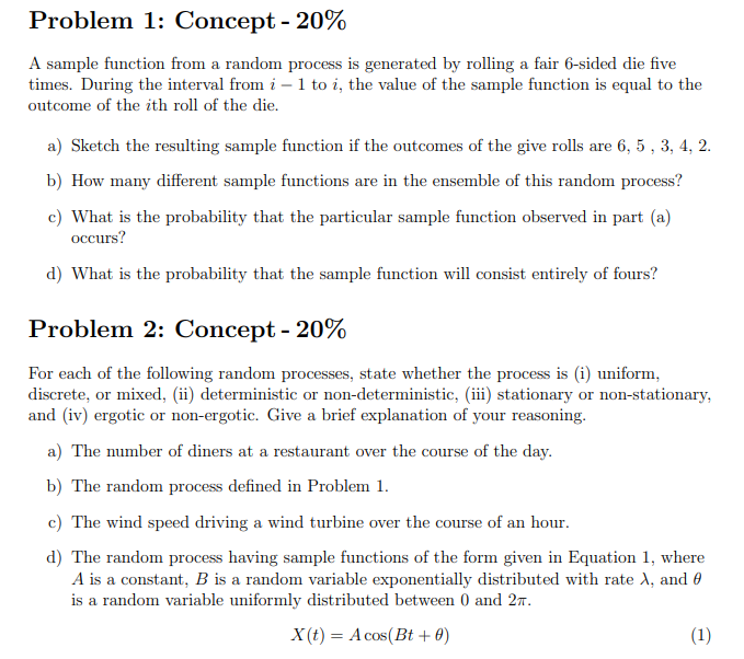 Solved A sample function from a random process is generated | Chegg.com