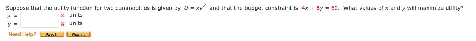 Solved Suppose that the utility function for two commodities | Chegg.com