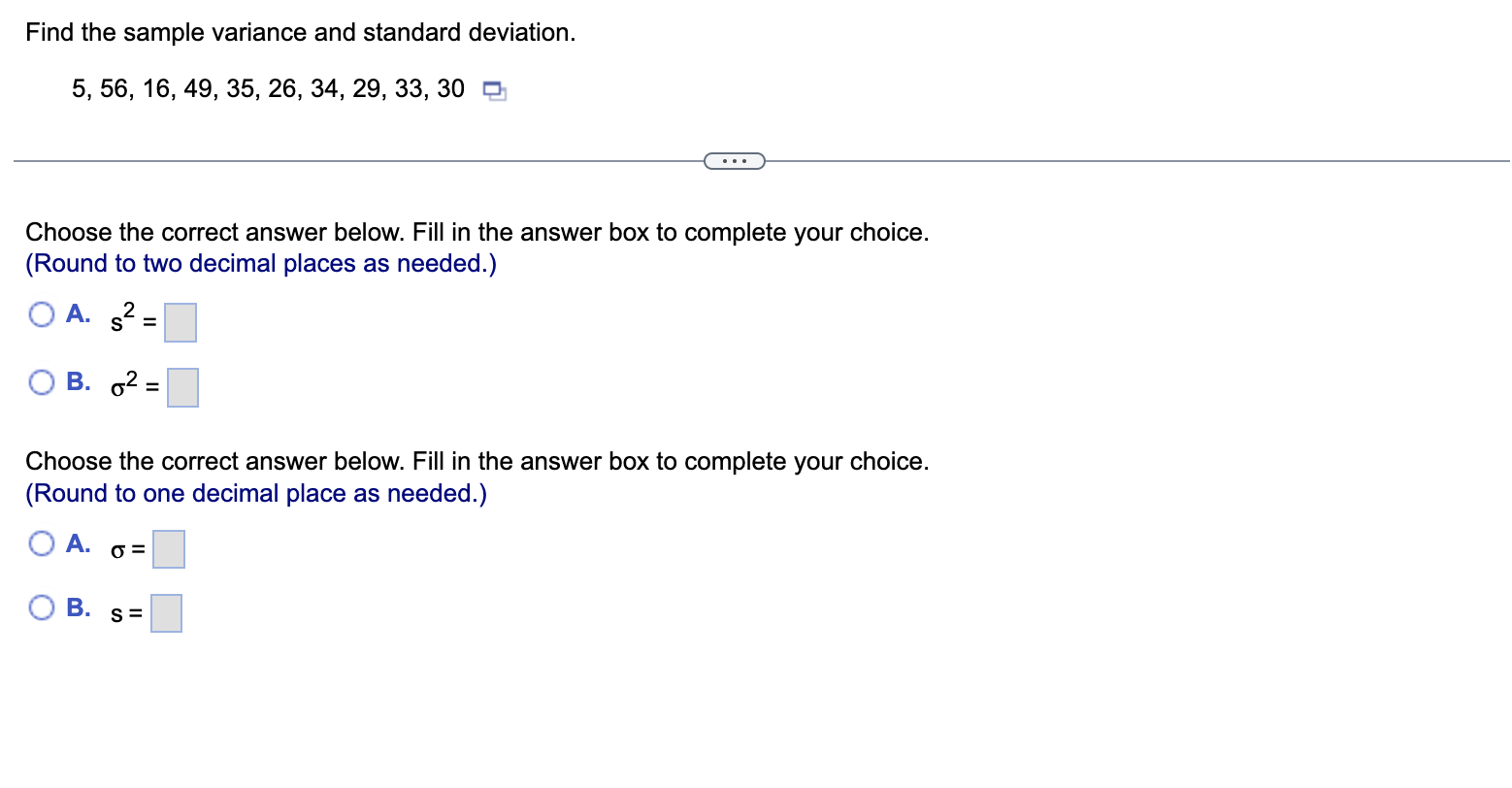 Find the sample variance and standard deviation. \\[ | Chegg.com