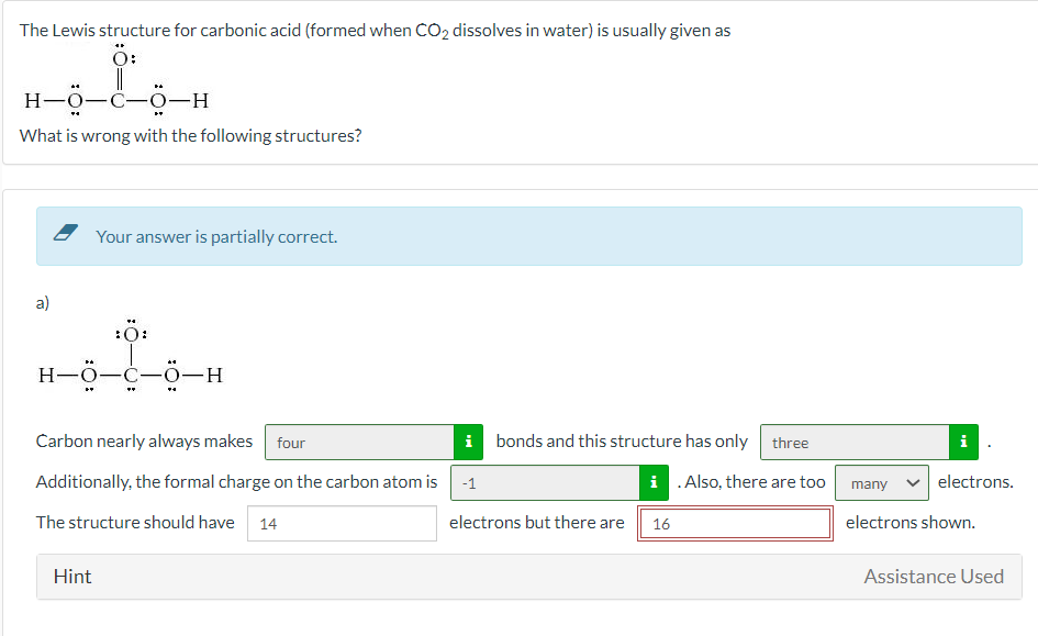 Solved The Lewis structure for carbonic acid (formed | Chegg.com
