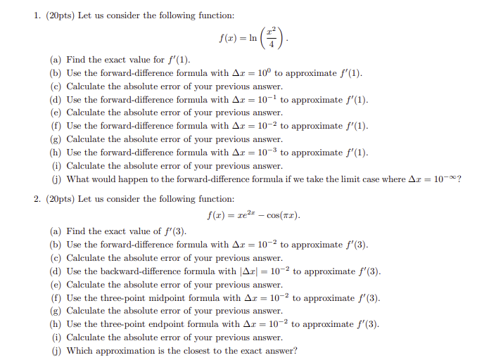 Solved 1. (20pts) Let us consider the following function: | Chegg.com