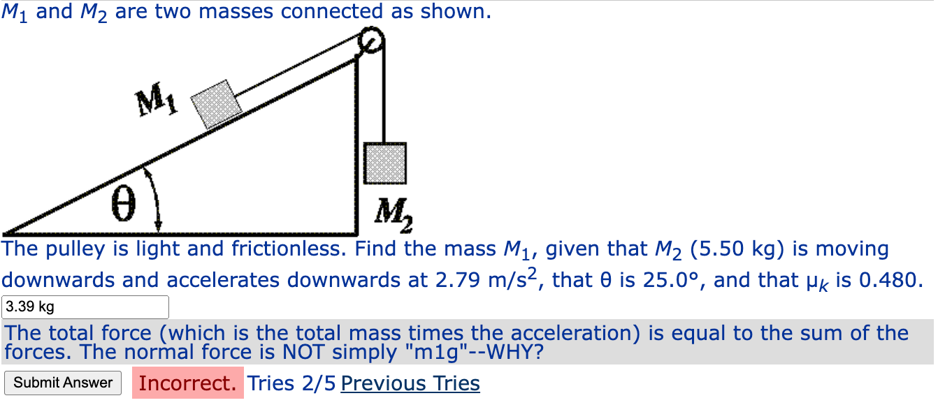 Solved M1 and M2 are two masses connected as shown. M 0 M | Chegg.com