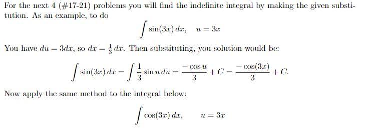 Solved sin u For the next 4 (#17-21) problems you will find | Chegg.com