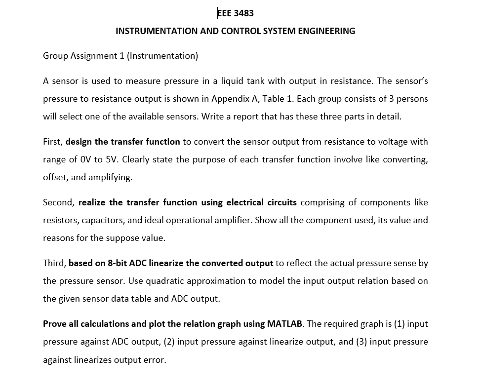 Solved EEE 3483 INSTRUMENTATION AND CONTROL SYSTEM | Chegg.com