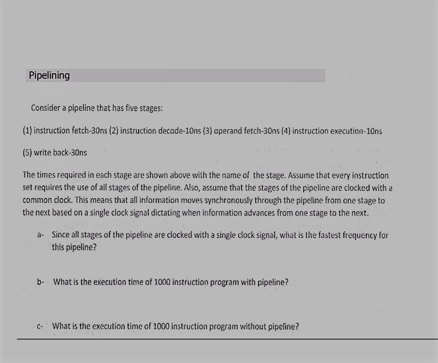 Solved Pipelining Consider a pipeline that has five stages: | Chegg.com