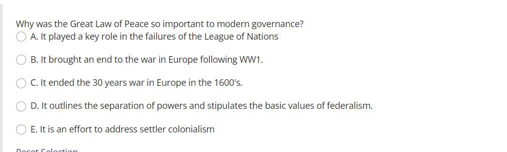 Why was the Great Law of Peace so important to modern | Chegg.com