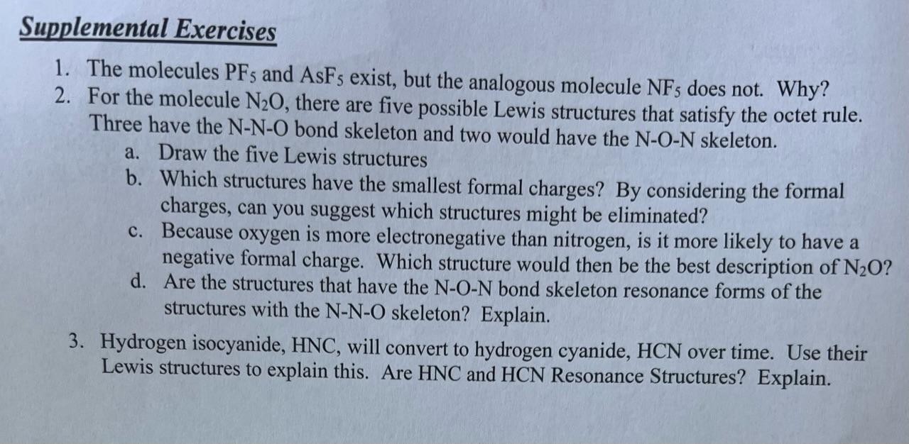 Solved 1. The molecules PF5 and AsF5 exist, but the | Chegg.com