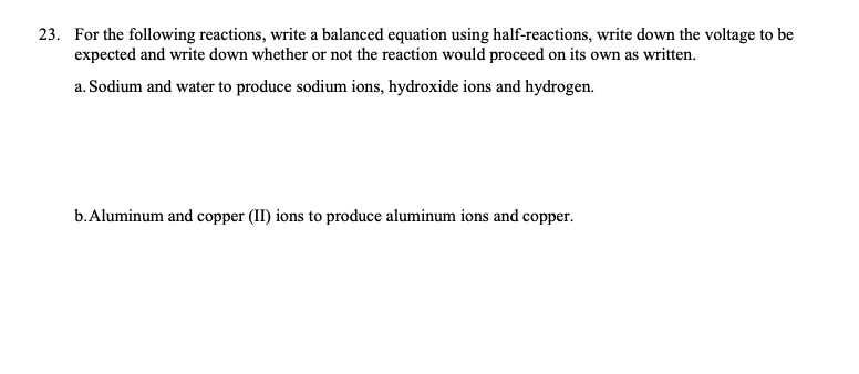 Solved 3. For the following reactions, write a balanced | Chegg.com