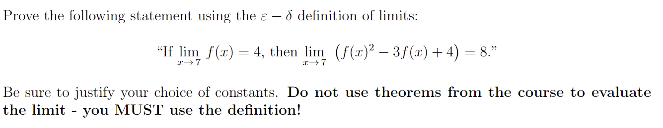 Solved Prove the following statement using the ε−δ | Chegg.com