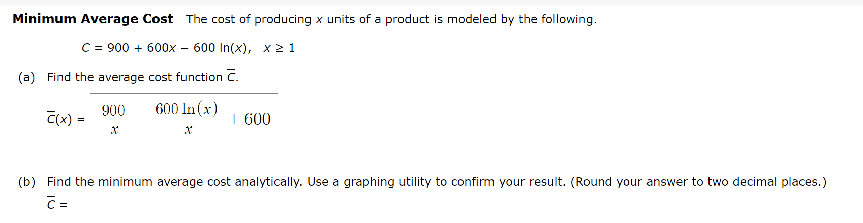 Solved Minimum Average Cost The cost of producing x units of | Chegg.com