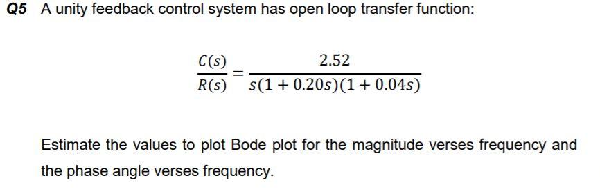 Solved Q5 A unity feedback control system has open loop | Chegg.com