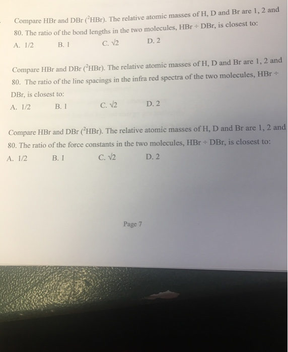 Solved Compare HBr and DBr CHBr). The relative atomic masses | Chegg.com