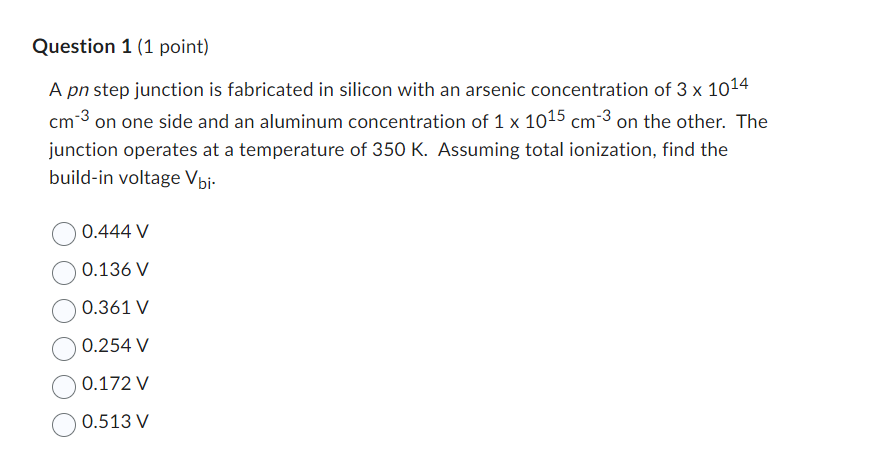 Solved A pn step junction is fabricated in silicon with an | Chegg.com