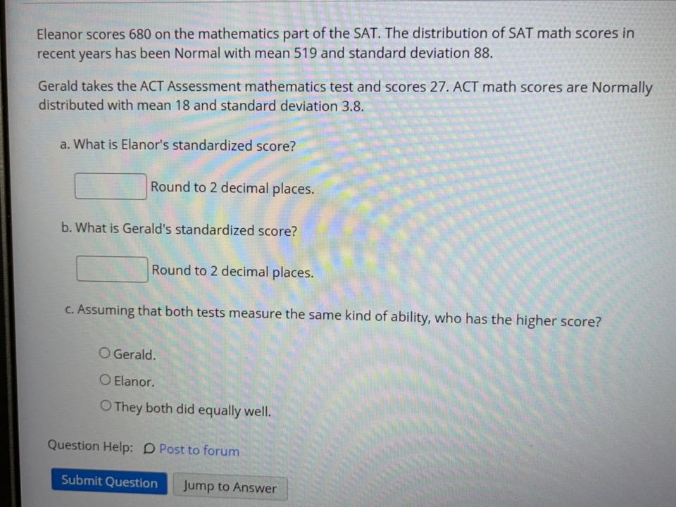 Solved Eleanor Scores 680 On The Mathematics Part Of The Chegg