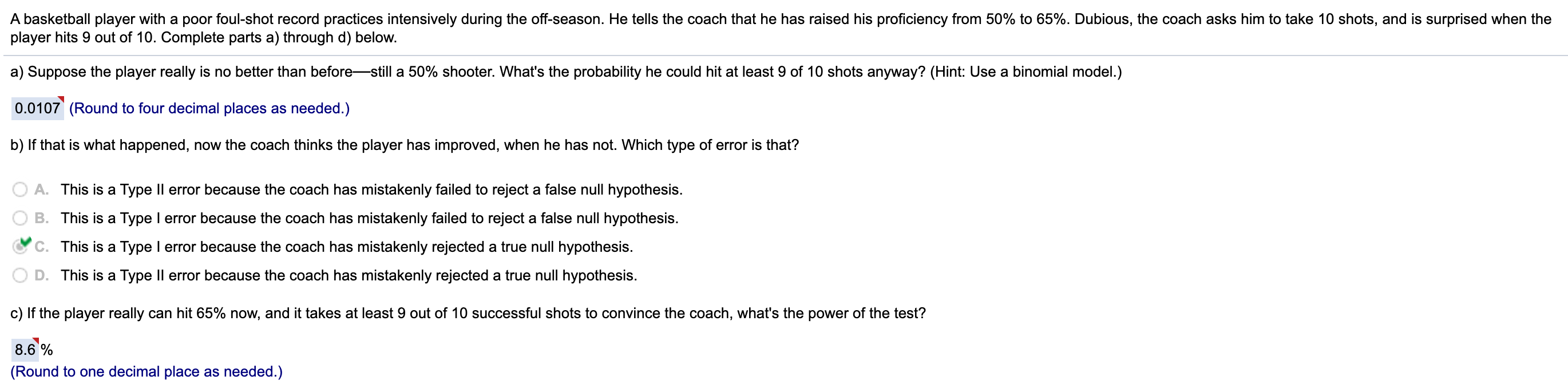 Solved A basketball player with a poor foul-shot record | Chegg.com