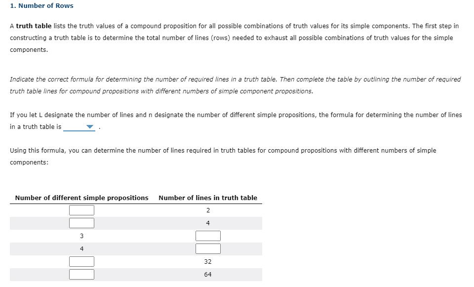 Solved 1. Number of Rows A truth table lists the truth | Chegg.com