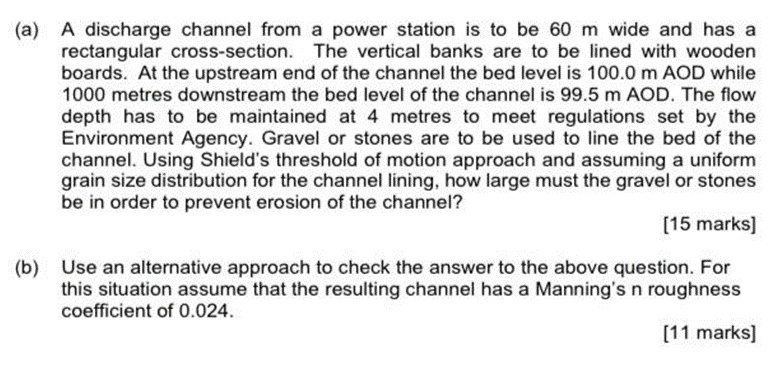 Solved (a) A discharge channel from a power station is to be | Chegg.com