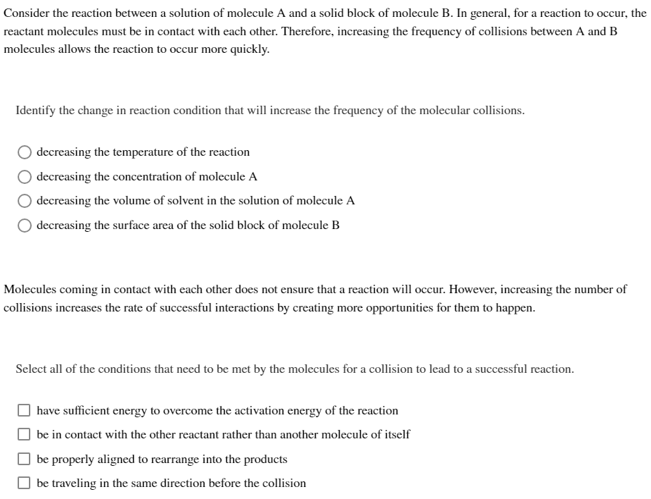 Solved Consider the reaction between a solution of molecule | Chegg.com