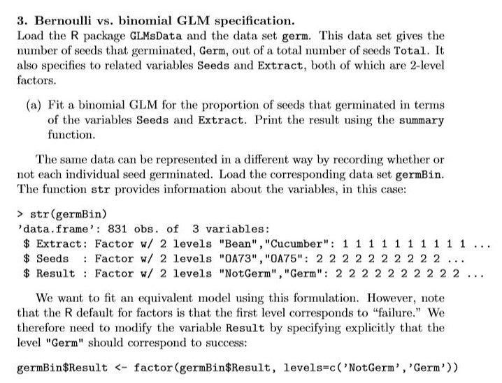 3. Bernoulli vs. binomial GLM specification. Load the | Chegg.com