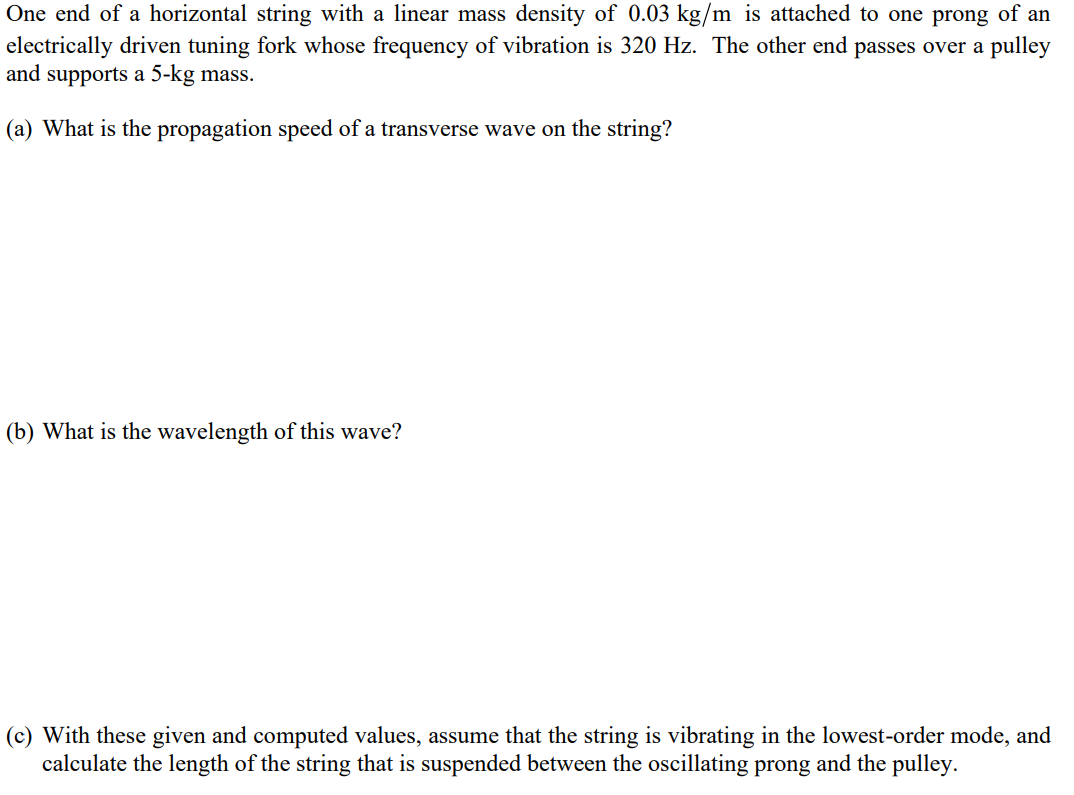 Solved One end of a horizontal string with a linear mass | Chegg.com