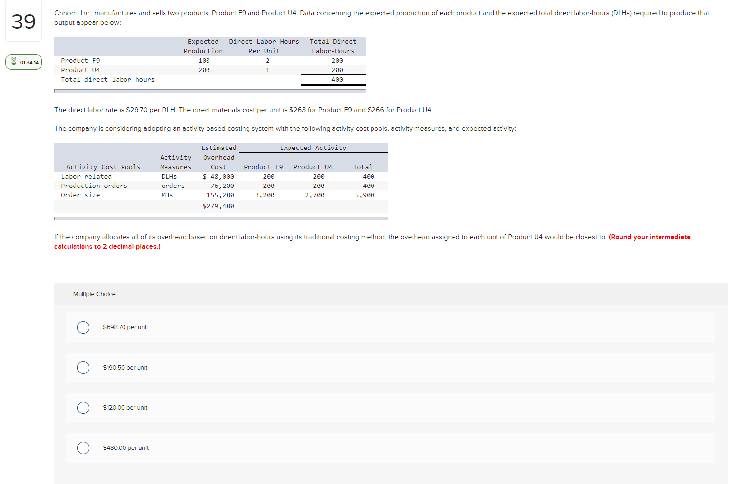 Solved 39 Chhom, Inc., manufactures and sells two products: | Chegg.com