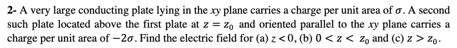 Solved 2- A very large conducting plate lying in the xy | Chegg.com