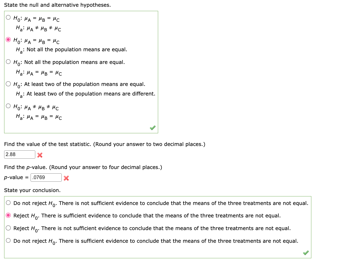 Solved At α=0.05State the null and alternative hypotheses. | Chegg.com