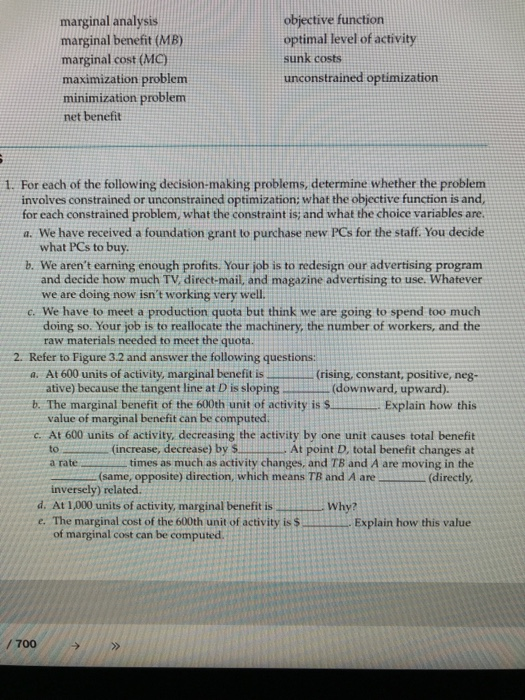 Solved marginal analysis marginal benefit (MB) marginal cost | Chegg.com