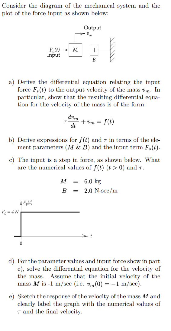 Solved Consider the diagram of the mechanical system and the | Chegg.com