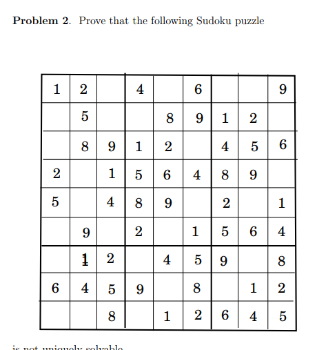 Solved Problem 2. Prove that the following Sudoku puzzle 1 2 | Chegg.com