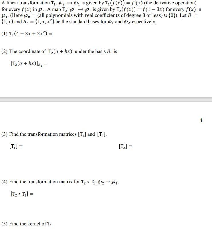 Solved A linear transformation T1.4.2 - 1 is given by T: | Chegg.com