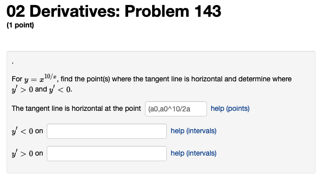 Solved 02 Derivatives: Problem 144 (1 point) For y = x/, | Chegg.com